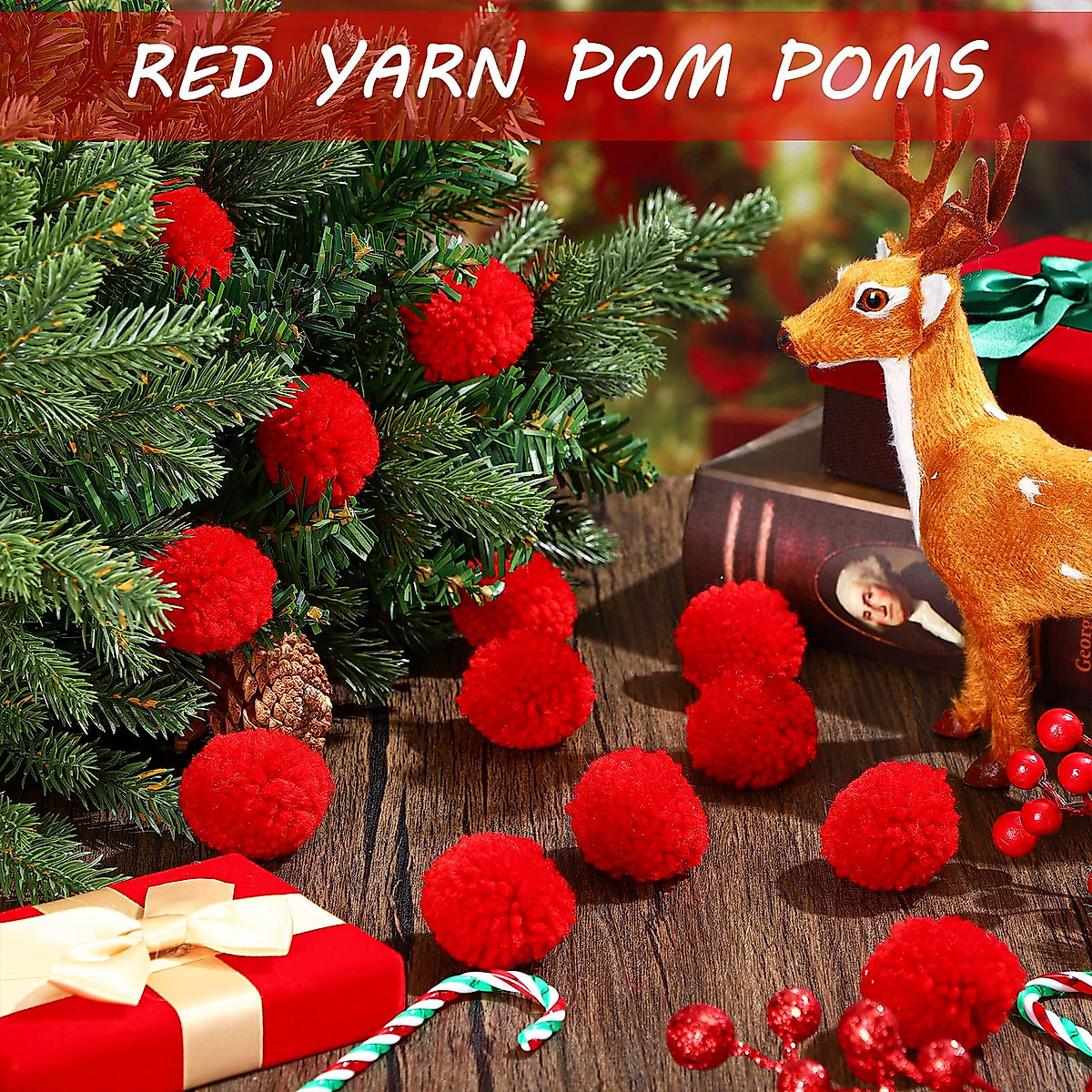 20 Pieces Yarn Pom Poms Christmas Yarn Pom Poms Pom Pom Balls for DIY Handmade Crafts Home Christmas Thanksgiving Party Holiday Hanging Decorations (Red,1.5 Inch)