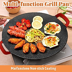 IFASHIHOME Korean Style BBQ Grill Pan,13" Non-stick Smokeless Circular Grill Pan with Silicone handle,Medical Stone Coated Barbecue Stovetops Frying Pan for Indoor Outdoor Camping baking Pan