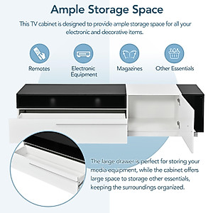 Merax Two-Tone Design Stand with Silver Handles, UV High-Gloss Media Console for Television Up to 70", Chic Style TV Storage Cabinet for Living Room, 66.8 inch Length, White