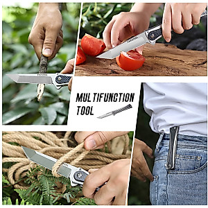 FXFSTEEL Folding Knives 9CR18MOV Satinless Steel Blade with Multi tool Tactical Knife for Outdoor, Survival, Hunting and Camping EDC Pocket Folding Knife with Clip