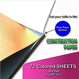 Auksales Construction Paper Multicolor for Art & Craft | 6" x 9" Inches | Bundle of 72 Sheets | Case Pack of 3