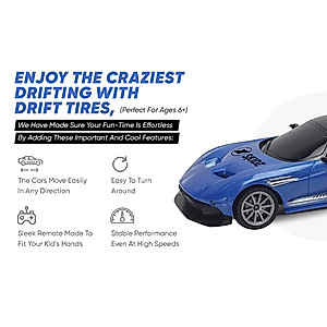 Skidz RC Cars for Kids, Remote Control Toy Car; High Speed Racer Boys Ages 6-7 Years 8-12 4WD Off-Road 1:24 Scale 2 Two Pack R/C Set 27mhz and 49Mhz 4Channel, Full Function (Blue and Yellow)