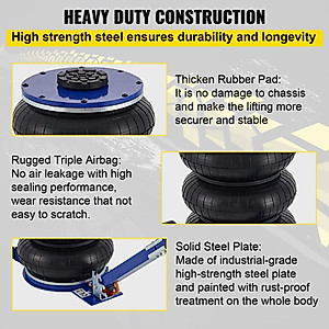 VEVOR Air Jack, 5 Ton/11000 lbs Triple Bag Air Jack, Lift Up to 15.75 Inch, 3-5S Fast Lifting Air Bag Jack for Cars with Adjustable Long Handle (Blue)