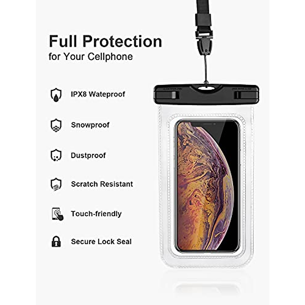 Waterproof Phone Pouch, 2 Pack Waterproof Case Underwater Cellphone Dry Bag, Compatible with iPhone13 12 Pro Max SE 11 Pro Max XS XR 8 7 Galaxy S20 S10 Google up to 7.0", with Lanyard for Swim Travel