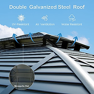 10' x 12' Hardtop Gazebo Outdoor Aluminum Gazebo Arc Grill for Patios Deck Backyard,Galvanized Steel Double Roof,Curtain&Netting by domi outdoor living