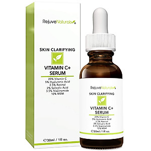 Vitamin C Serum Plus 5% Hyaluronic Acid, 2.5% Retinol, 2% Salicylic Acid, 3.5% Niacinamide, 10% MSM, 20% Vitamin C - Anti Aging Anti Wrinkle Skin Clearing Serum Organic Skin Care for Face and Eyes 1oz