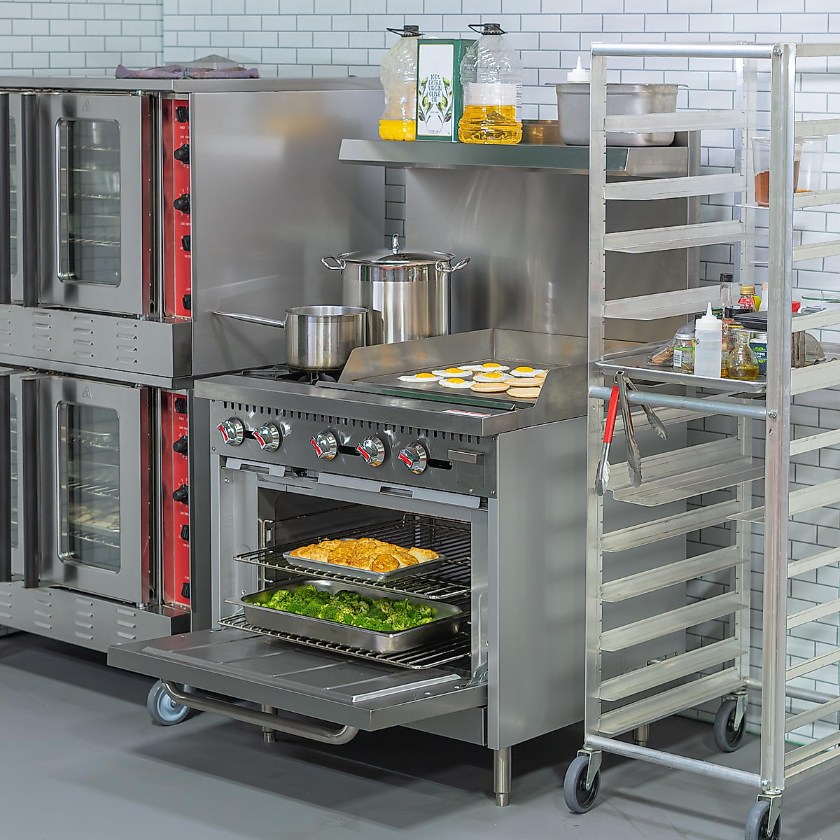 Kratos 36" Wide Commercial Gas Range with 24" Griddle, 2 Burners, and Full Size Oven, Stainless Steel Range for Restaurants, 130,000 BTU, Liquid Propane (29Y-047-LP)