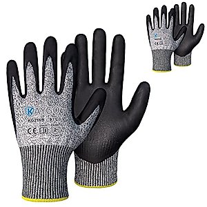 Cut Resistant Gloves, MicroFoam Nitrile Coated, ANSI Cut level A3,Superior Grip Performance,Durable, Safety Work Gloves For Men and Women, Ideal for General Duty Work, KG21NB, 2 Pairs Grey, Large
