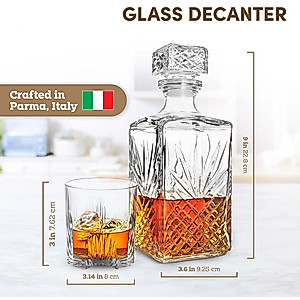 Bormioli Rocco Selecta Collection Whiskey Decanter – Sophisticated 33.75oz Diamond Decanter With Starburst Detailing – For Whiskey, Bourbon, Scotch & Liquor