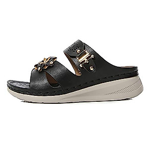 justHIGH Sandals for Women Summer Hollow Out Slip On Platform Sandal Wedge Shoes with Concealed Orthotic Arch Support