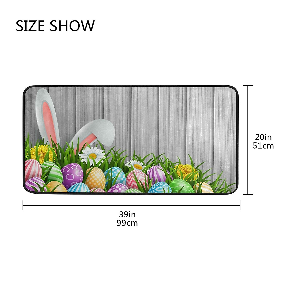 Kitchen Rugs Runner Easter Bunny Ears Flowers Wood Doormat Bath Rugs Non Slip Area Rugs for Bathroom Kitchen Indoor 39" X 20"