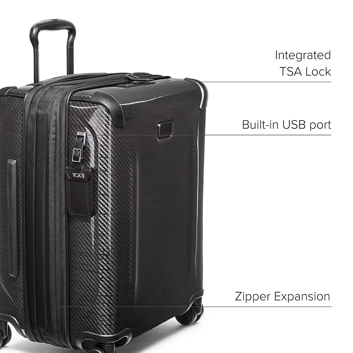 TUMI - Tegra-Lite Continental Expandable 4 Wheeled Carry-On - Carry On Suitcase for Travel - USB-C Port & Spinner Wheels - Black/Graphite