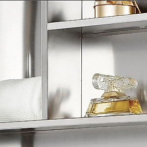 LXP 304 Stainless Steel Bathroom Mirror Cabinet, Separate Wall-Mounted Storage Cabinet, L Rounded Corner Cabinet Bathroom Mirror Wall-Mounted Cabinet