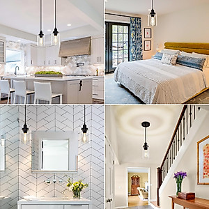 WimiSom Industrial Pendant Lighting, Modern Clear Glass Shade Farmhouse Adjustable Hanging Light Fixtures for Kitchen Island Living Room Bedroom Hallway, 3-Pack