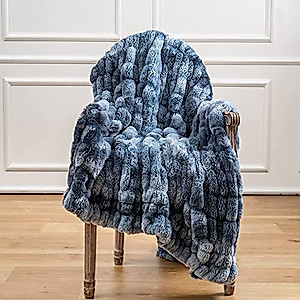 Super Soft Faux Fur Throw Blanket- Royal Luxury Cozy Plush Blanket use for Couch Sofa Bed Chair, Reversible Fuzzy Faux Fur Velvet Blanket 50 Inch x 60 Inch (Blue)