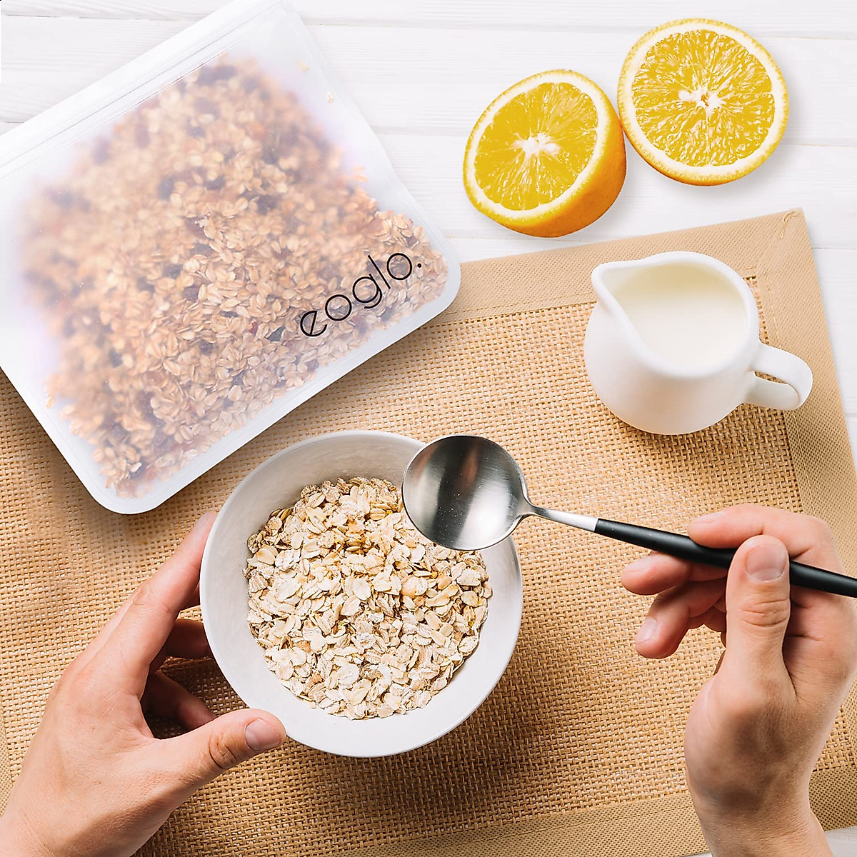 eoglo Reusable Food Storage Bags, BPA FREE, Dishwasher Safe 8 Pack XLarge Gallon Size Freezer Bags