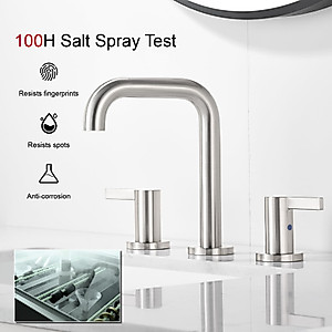 RKF Bathroom Faucets for Sink 3 Hole Brushed Nickel 8 inch Widespread Bathroom Sink Faucet with Drain Double Lever Handle Faucet Bathroom Vanity Faucet Basin Mixer Tap Faucet with Hose&Deck CWF028-BN