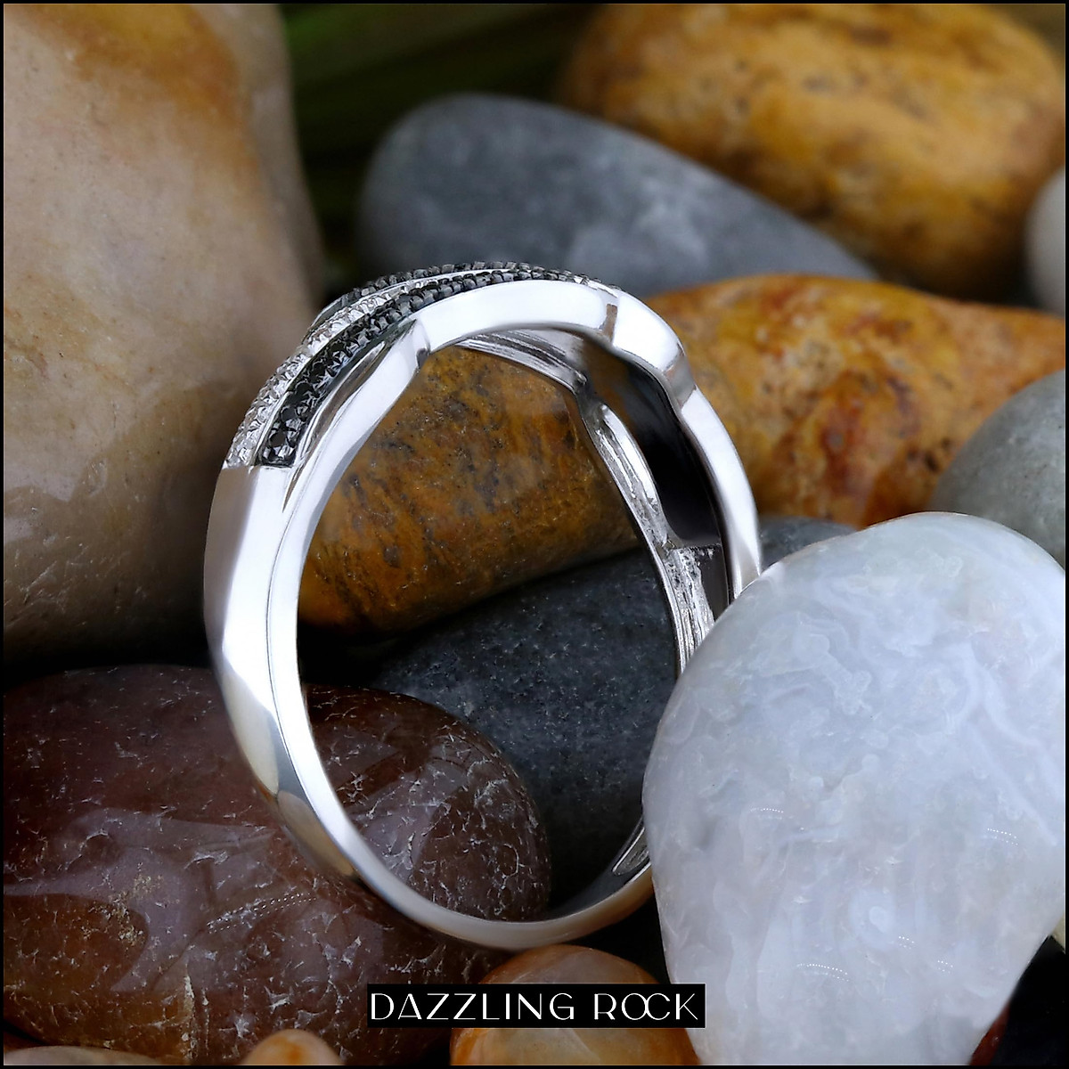 Dazzlingrock Collection 0.15 Carat (ctw) Round Black & White Diamond Women Swirl Cocktail Right Hand Ring, 10K White Gold, Size 6.5