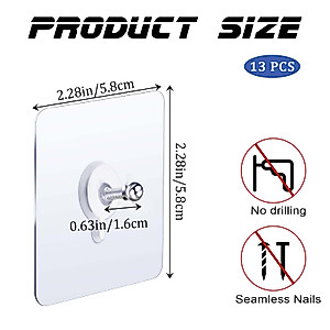 13Pcs Adhesive Wall Hooks No Damage Shower Shelf Hook Racks Oilproof Wall Hanger Without Nails Waterproof Practical Bathroom Hooks for Hanging Kitchen Bedroom Home Office Photos Frames