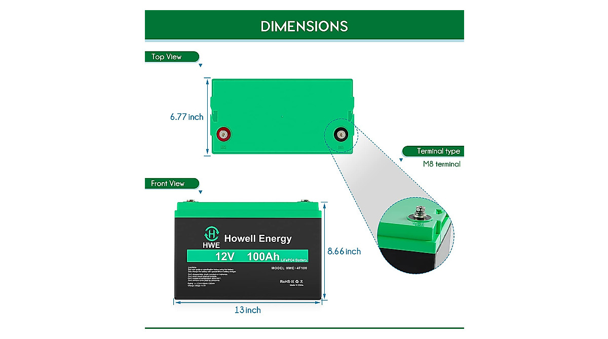 HWE 12V 100Ah Lithium Battery for RV & Solar Power