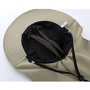 LLmoway Mens Outdoor Sun Protection Cap Wide Brim Breathable Mesh Boonie Hat with Neck Flap Khaki