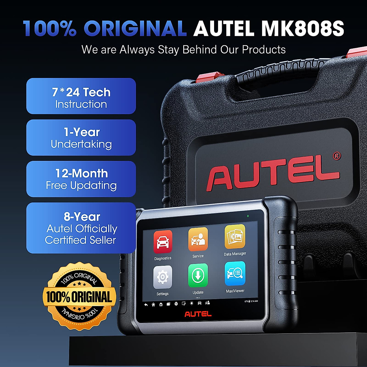Autel Scaner MaxiCOM MK808S: 2024 Same as MX808S/MK808Z Bidirectional Scan Tool, Upgrade of MK808/MX808, 28+ Services, OE-Level All Systems Diagnostic Scanner, FCA AutoAuth Work with MV105/MV108