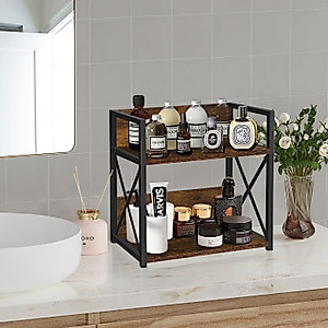 YINMIT Coffee Bar Accessories Organizer, Spice Rack Organizer, Wooden Kitchen Counter Shelf, 2 Tier Coffee Organizer Station for Countertop, Coffee Condiment Rack for Mugs, Cups, Cream, Syrup (Medium)