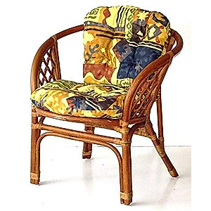 Wickerix Lounge Bahama Natural Rattan Armchair with Cushion Handmade Design Tropical Style, Colonial
