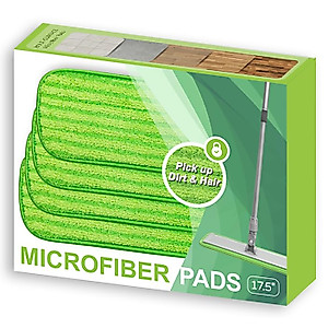 Jdlife 18" Commercial Microfiber Dust Mop Head, 4 Pack Washable Reusable Replacement Cloths Set with Magic Tape, Wet Dry Mop Refill, Hardwood Floor Swimming Pool Cleaning, 2 Pack Scrub Pads for Free