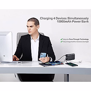 Luxtude Portable Phone Charger Built-in Wall Plug, 10000mAh Power Bank with Cables【iPhone Lightning & USB C & Micro】, Travel Fast Charge External Battery Pack for iPhone, iPad, Android, Samsung etc.