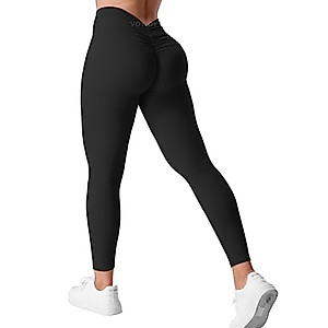 VOYJOY V-Back Scrunch Butt Leggings Workout Gym Lifting Leggings Gym Leggings Booty Tights Deep Black