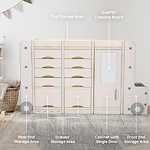 Arlopu Kids Toy Organizers and Storage Bins, Multi-Layer Storage Cabinet Organizer, Multipurpose Bookshelf and Toy Box, 1 Closed Cabinet & 10 Pull-Out Drawer for Playroom, Nursery, Large