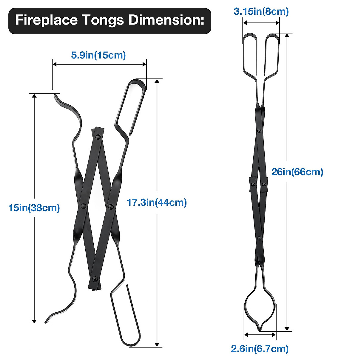 36” Fireplace Fire Pit Poker and 26” Fireplace Tongs Tool Sets, Campfire Fireplace Tools for Outdoor/Indoor
