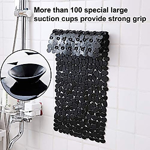 TreeBud Pebble Bathtub Mat, 35 x 16 Inches Non Slip Bath Mat for Shower Tub with Drain Holes and Suction Cups, Machine Washable Bathroom Mats (Black)