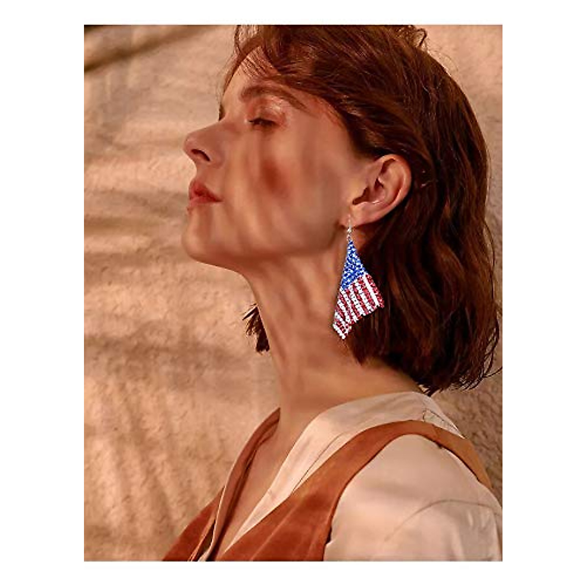 American Flag Earrings for Women Patriotic Independence Day 4th of July Drop Dangle Earrings Hook Earrings Fashion Jewelry (Alloy Mesh)