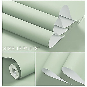Dimoon 118''x17.7'' Green Peel and Stick Wallpaper Contact Paper Modern Self Adhesive Wall Paper Removable Renter Friendly Textured Solid Color Shelf Cabinet Vinyl Roll (118''x17.7'',Light Green)