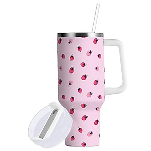 ARGTILDN 40 oz Tumbler Sweet Strawberry Fruit Insulated Travel Mug with Handle and Straw Lid Stainless Steel Vacuum Coffee Cup Tea Beverage Container Water Bottles for Car Sports office