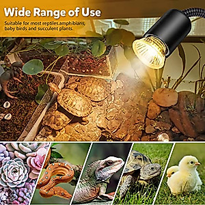Reptile Heat Lamp, UV Reptile Light with 360° Rotatable Hose and Adjustable Temperature, Heating Lamp with 3-Packs 50 Watt Bulbs Suitable for Bearded Dragon Reptiles Turtle Lizard Snake