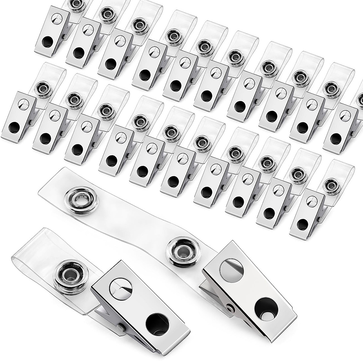 VCCGY Metal Badge Clips with Clear PVC Straps - 30 Pack for ID & Name Tags