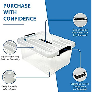 Lifetime Appliance (4 Pack) 70 Qt. [UPGRADED] Plastic Storage Bin Tote Organizing Container with Ultra Durable Lid and Secure Latching Buckles, Stackable, Extra Strength Clear with Black Handle