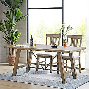 INK+IVY Sonoma Solid Wood Dining Table, Rectangular with Rustic Metal Truss Accent,Trestle Legs, Easy Assembly, Industrial Country, for Kitchen, Entryway, Family, or Bedroom, Reclaimed Grey