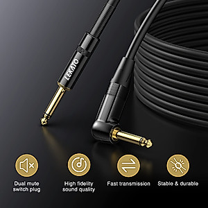 LEKATO Guitar Cable with Mute Button, Instrument Cable 20 ft Guitar Audio Cable for Electric Guitar, Bass, Professional Electric AMP Cord with Dual Mute Plug Ends, 1/4" Right Angle to Straight Plug