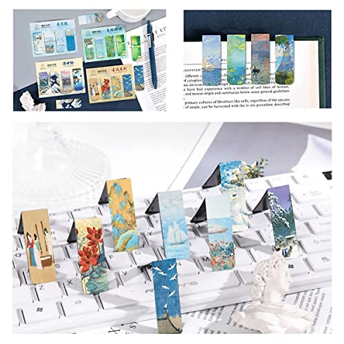 XINSHUN 4pcs/Set Magnetic Bookmarks Book Page Markers Clip Starry Sky Magnet Page Markers Set Assorted Bookmarkers Set World Famous Painting Magnetic Bookmark for Students Reading Book Lovers Ukiyo-e