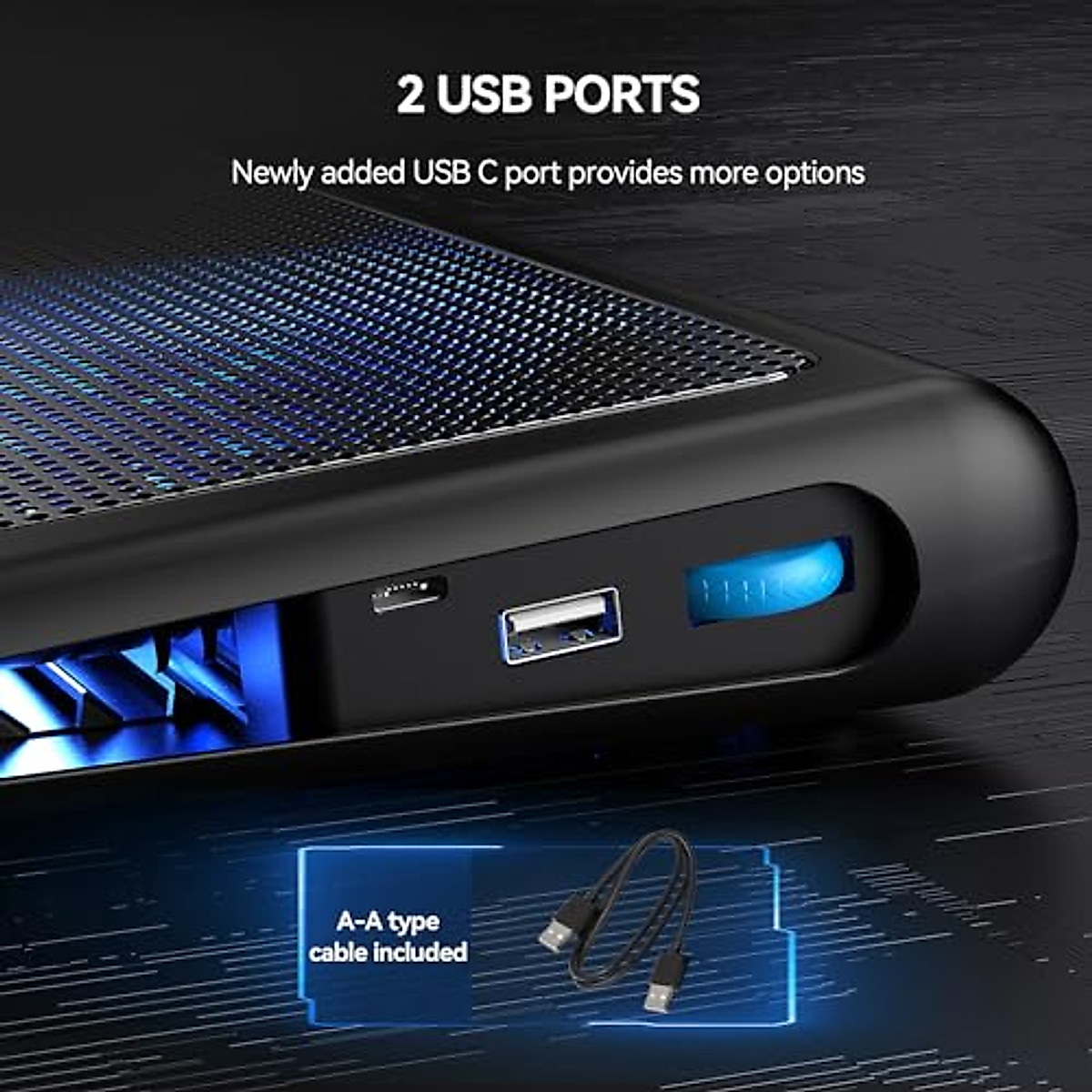 TECKNET Laptop Cooling Pad, 12"-15.6" Laptop Cooler, Gaming Cooling Pad Stand, Wind Speed Adjustable, 2 USB Powered Fans Cooling Pad for Laptop Within 16 Inch (Blue)