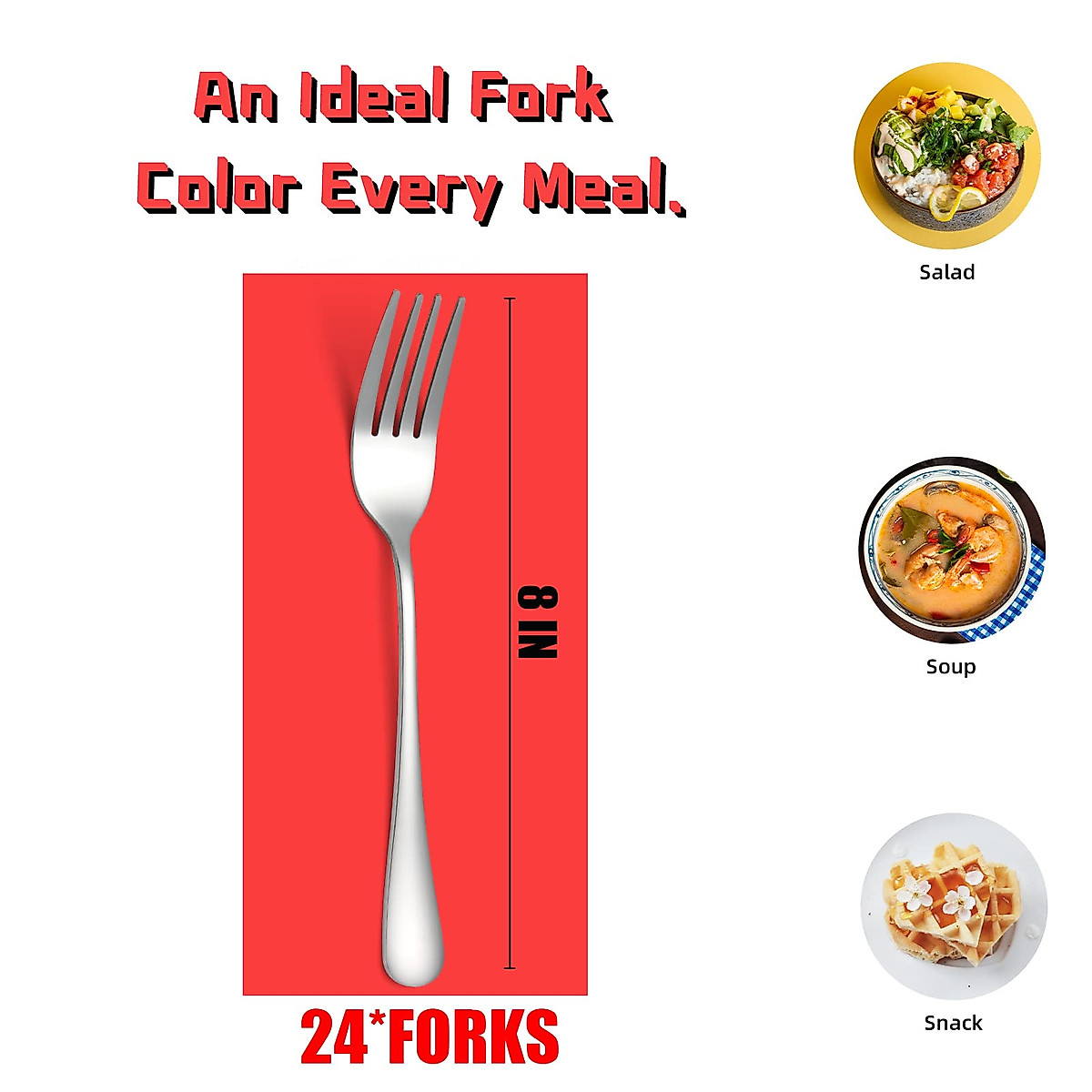 24 Pieces forks silverware, Food Grade Stainless Steel Forks Silverware, Metal Forks Set for Home Kitchen Restaurant, Cutlery Flatware Forks, Mirror Polished & Dishwasher Safe - 8 Inch