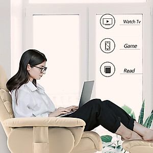 MCombo Recliner with Ottoman, Reclining Chair with Massage, 360 Swivel Living Room Chair Faux Leather 7902 (Cream White)