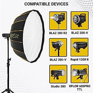 Glow EZ Lock 34" Collapsible White Beauty Dish Softbox w/Bowens Mount Speedring and Deflection Disk, 16 Ribbed Design Soft Box with White Interior for Perfect Lighting and Beauty Dish Photography