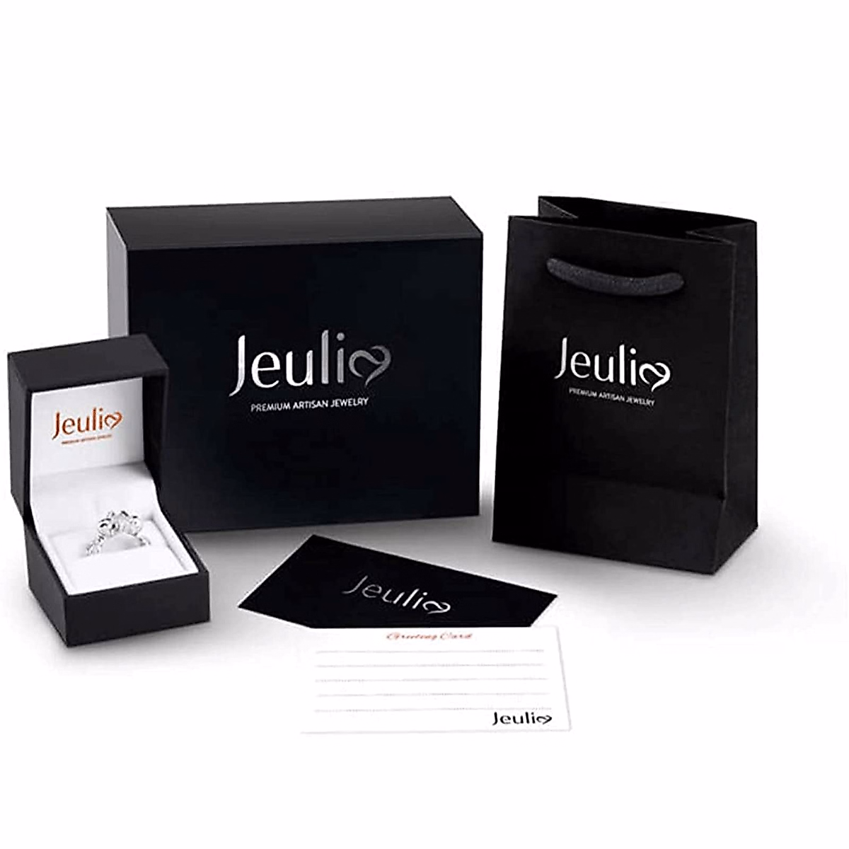 Jeulia Engraved Half Eternity Wedding Band Sterling Silver Sapphire Blue Stackable Engagement Rings White Diamond Cubic Zirconia CZ Anniversary Promise Rings with Jewelry Box (Black, 6.5)