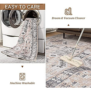 befbee 5x7 Area Rugs for Living Room,Stain Resistant Washable Rug,Non-Slip Backing Rugs for Bedroom,Kitchen,Boho Persian Rug -Vintage Home Decor (Peach/Grey, 5'x7')