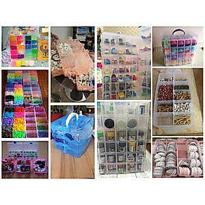 DJUNXYAN 3-Tier 30 Sections Transparent Stackable Adjustable Compartment Slot Plastic Craft Storage Box Organizer for Toy Desktop Jewelry Accessory Drawer Or Kitchen 4 Colors 3 Sizes(Large Orange)